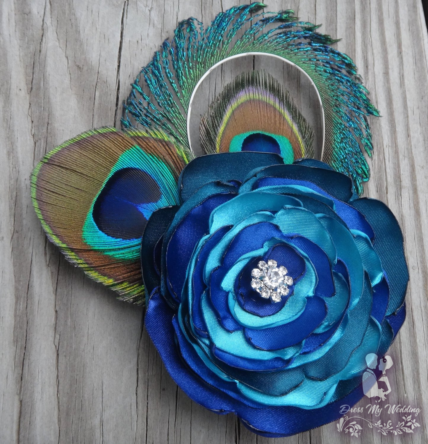 Dress My Wedding – Peacock feather hair clip, teal, king blue ...