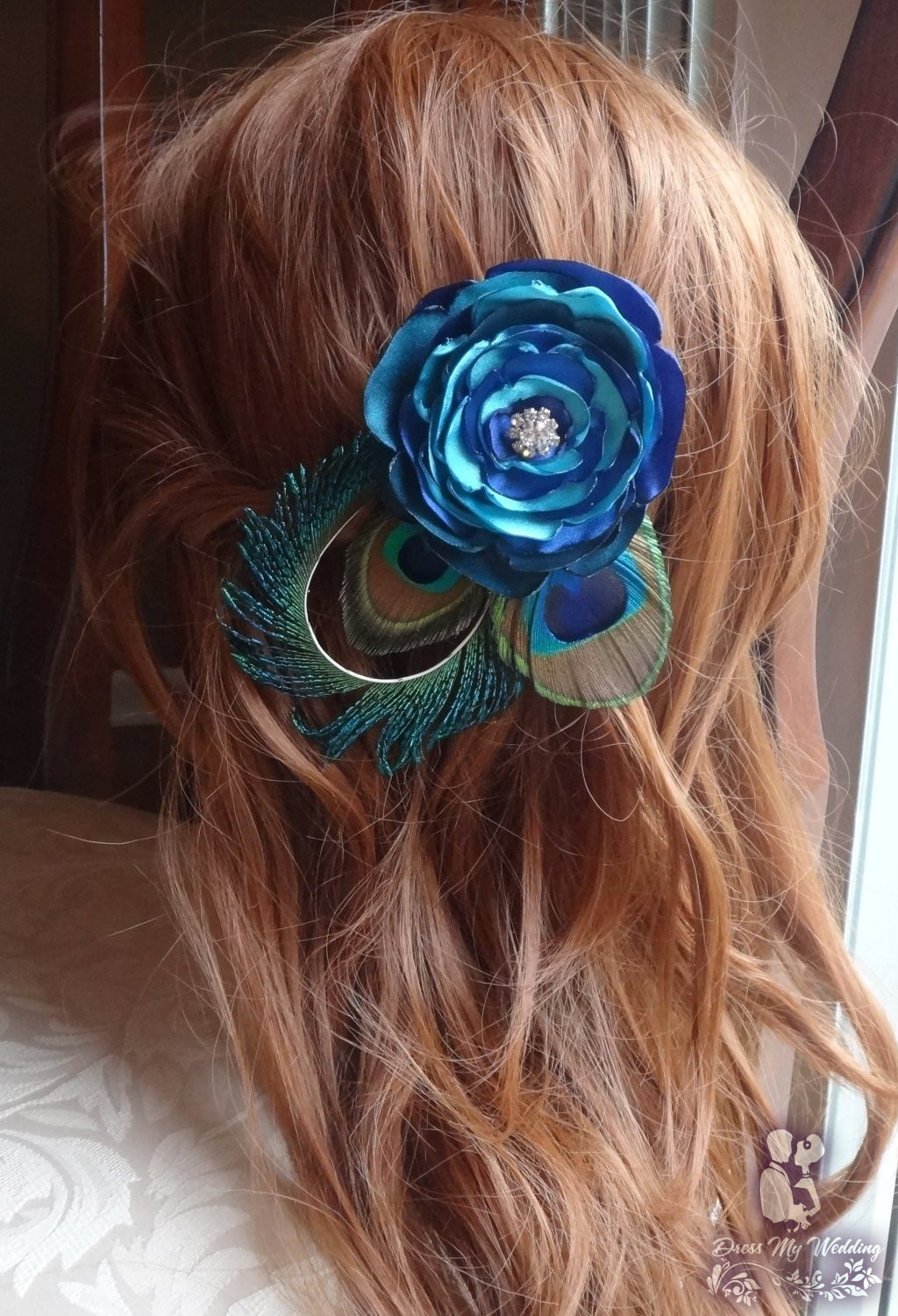 Dress My Wedding – Peacock feather hair clip, teal, king blue ...