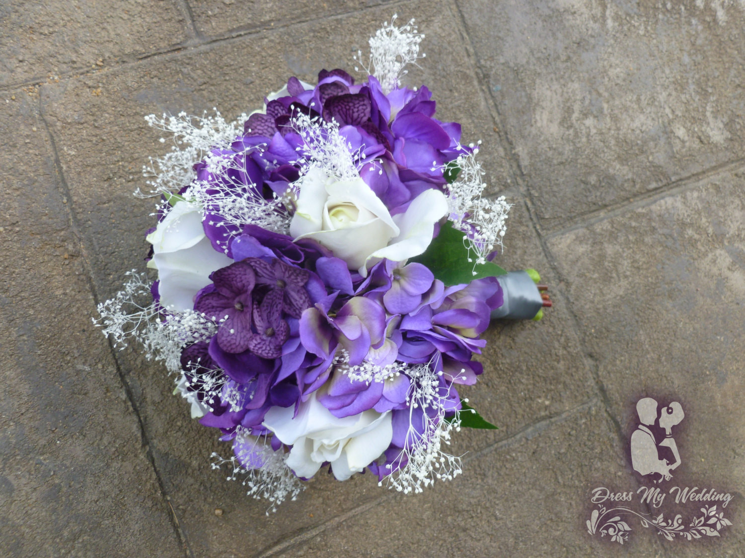Dress My Wedding – Purple, plum, hydrangea rose bouquet with baby's ...