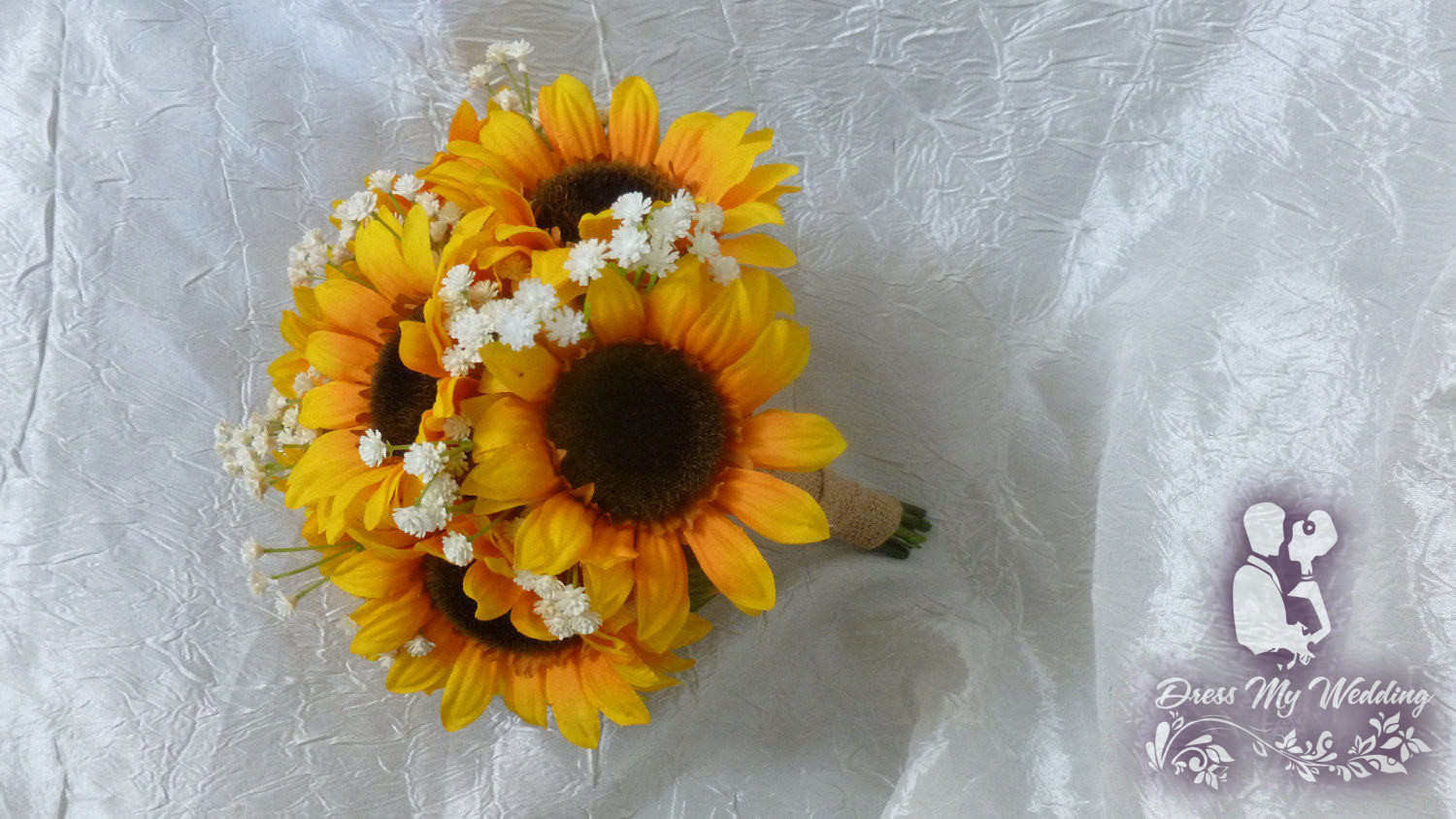 Dress My Wedding – Sunflower bouquet with baby's breath, artificial ...
